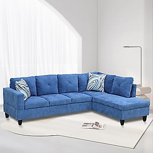 LostCat 97" W Sectional Sofa with Chaise, Linen Modular Sectional Sofa, Modular Couch, L Shaped Sofas & Couches Sectional Couches for Living Room Furniture Sets, Blue