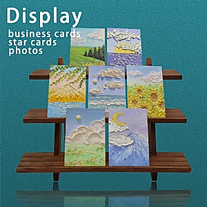 Auroal 51pcs 3-Tier Wood Earring Display Stand, Retail Display Riser Earring, Ring Holder Stand, Removable Countertop Small Merchandise Display Stand with 50 Pcs Earring Card (Light Brown)