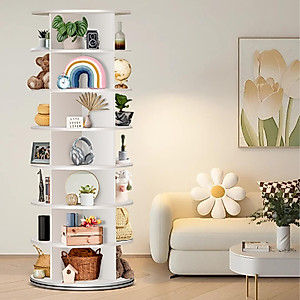 LISGODTO 7 Tier Rotating Shoe Rack, 360° Revolving Free Standing Shoe Organizer, Multifunctional Storage Revolving Shoe Rack Tower, Spinning Shoe Display Lazy Susan (White)