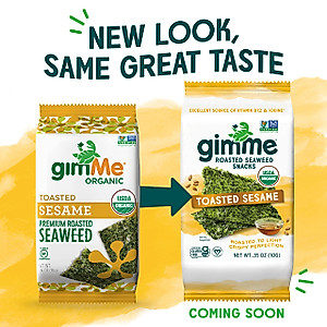 gimMe - Toasted Sesame - 12 Count Sharing Size - Organic Roasted Seaweed Sheets - Keto, Vegan, Gluten Free - Great Source of Iodine & Omega 3’s - Healthy On-The-Go Snack for Kids & Adults