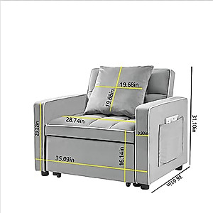 YUNLife 3 in 1 Convertible Loveseat Sofa with Pull-Out Sleeper&Adjsutable Backrest,Multi-Functional Folding Recliner Accent Futon Sofá Chair,Upholstered Lounge Chaise Couch Armchair for Living Room