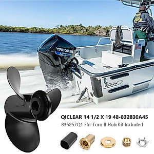 Qiclear 14 1/2 x 19 Pitch Upgrade OEM Boat Propeller fit Mercruiser Alpha One &Mercury Outboard Motos 135-300 Hp,48-832830A45,Hub Kits Included,15 Spline Tooth,RH 14.5 x 19p