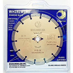 WHIRLWIND USA LSS 7 Inch Diamond Blade,Dry or Wet Cutting Hot Pressing Process Saw Blades Broadened Cutter Head, for Concrete Stone Brick Masonry (7")