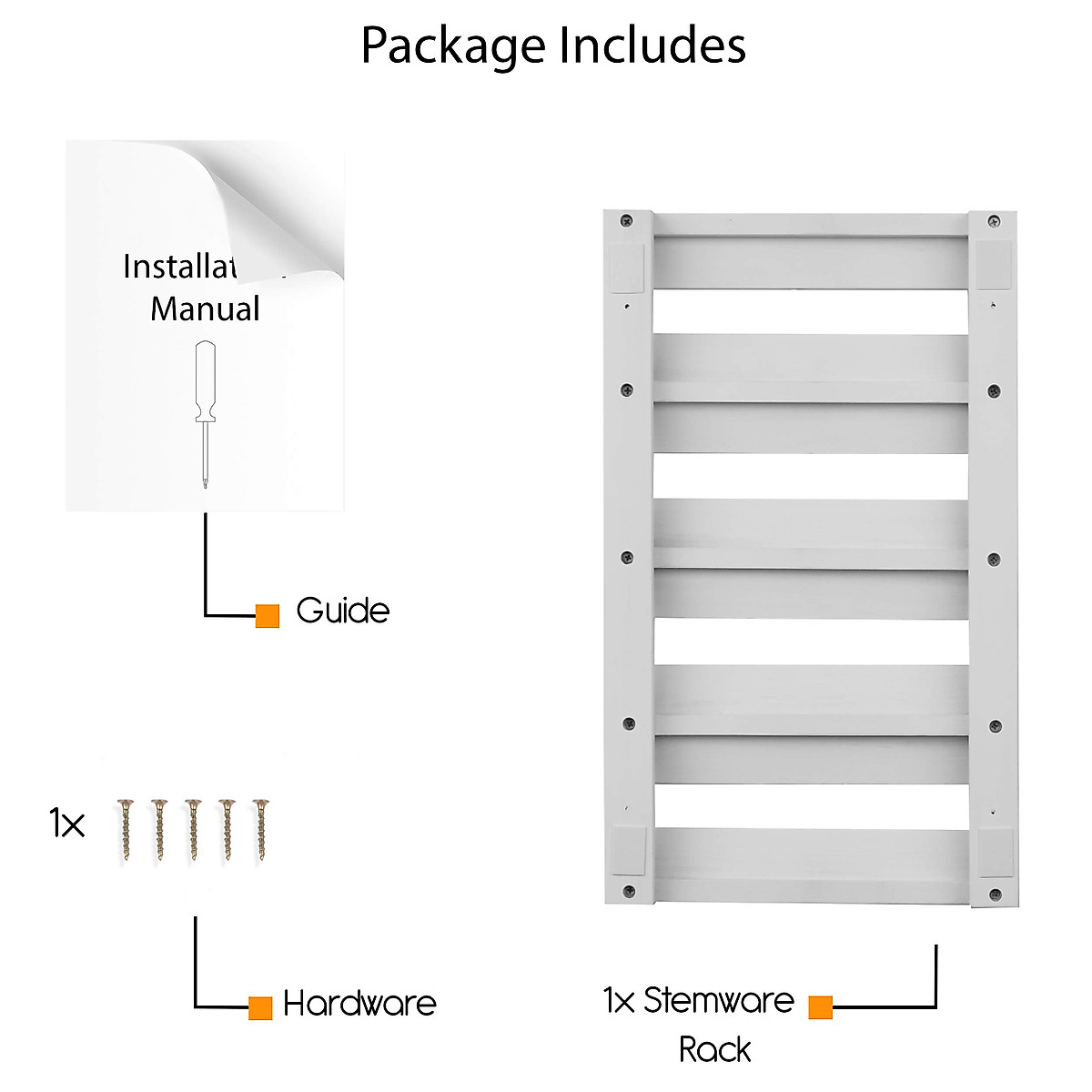Rustic State Eze 4 Sectional Adjustable Under Cabinet Mount Wood Stemware Rack Hanging Shelf Glassware Holder Bar Organizer with up to 12 Wine Glass Storage 10 Inch Deep White
