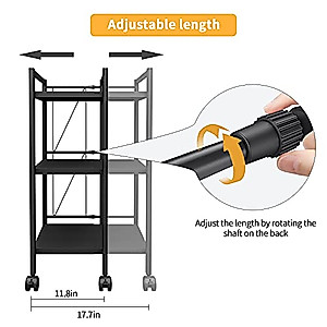 WHIFEA 3 Tier 11.8”-17.7” Adjustable Metal Shelves with Wheels Pantry Organization and Storage Shelving Unit Display Rack Stainless Corner Shelf Organizer Space Saver for Kitchen Bedroom Bathroom