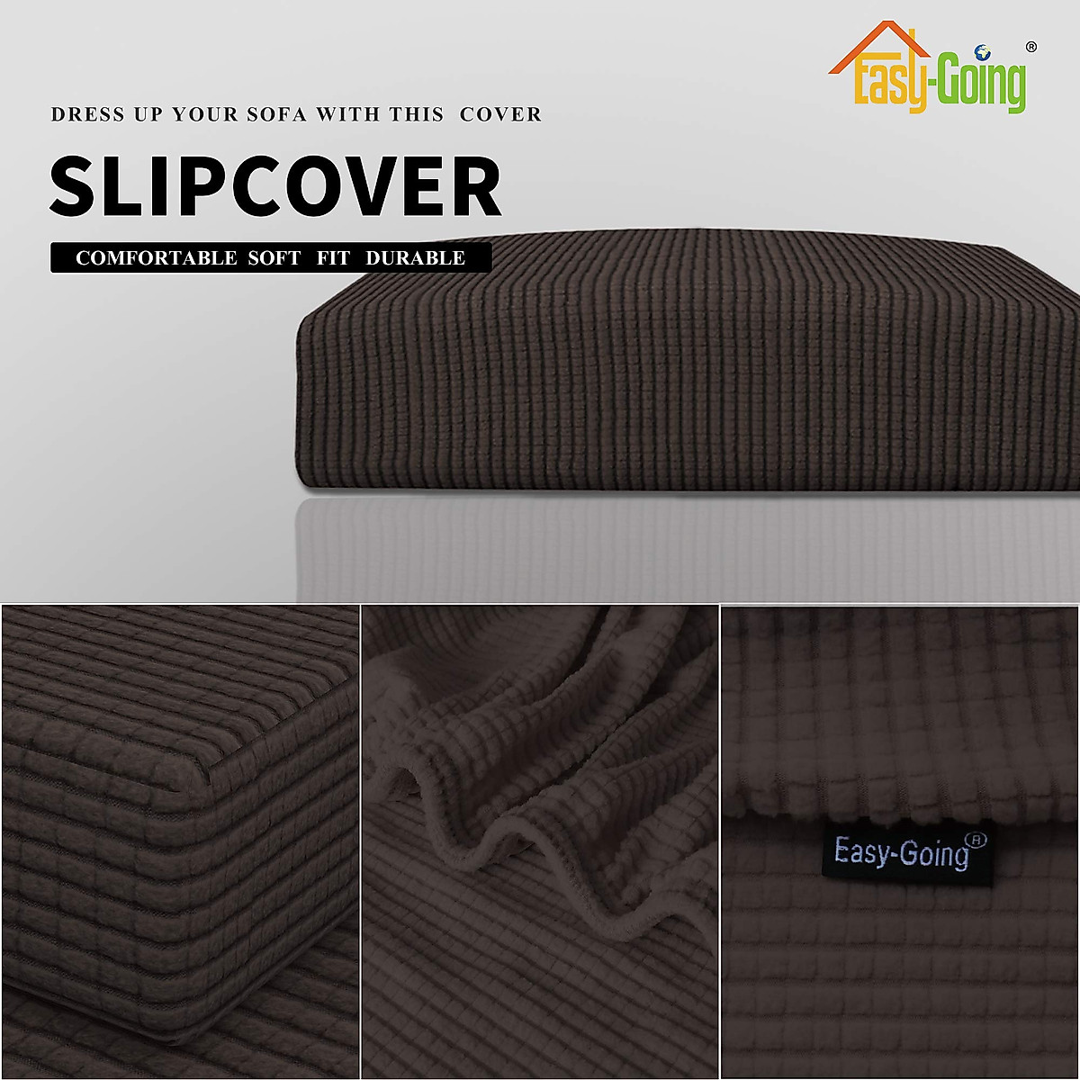 Easy-Going Stretch Chair Cushion Cover Sofa Cushion Furniture Protector Sofa Seat Sofa Slipcover Sofa Cover Soft Flexibility with Elastic Bottom(Chair Cushion, Chocolate)