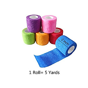 Transun Moo 6 Pack 2" x 5 Yards Self Adhesive Bandage Wrap Breathable Cohesive Vet Wrap for Pets, Elastic Self-Adherent Tape for Sports, Wrist, Ankle (Mixed Colors)