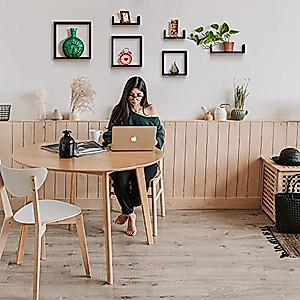 RR ROUND RICH DESIGN Floating Shelves Set of 6 - Rustic Wood Wall Shelves with 3 Small U Shelve and 3 Square Boxes for Free Grouping Black