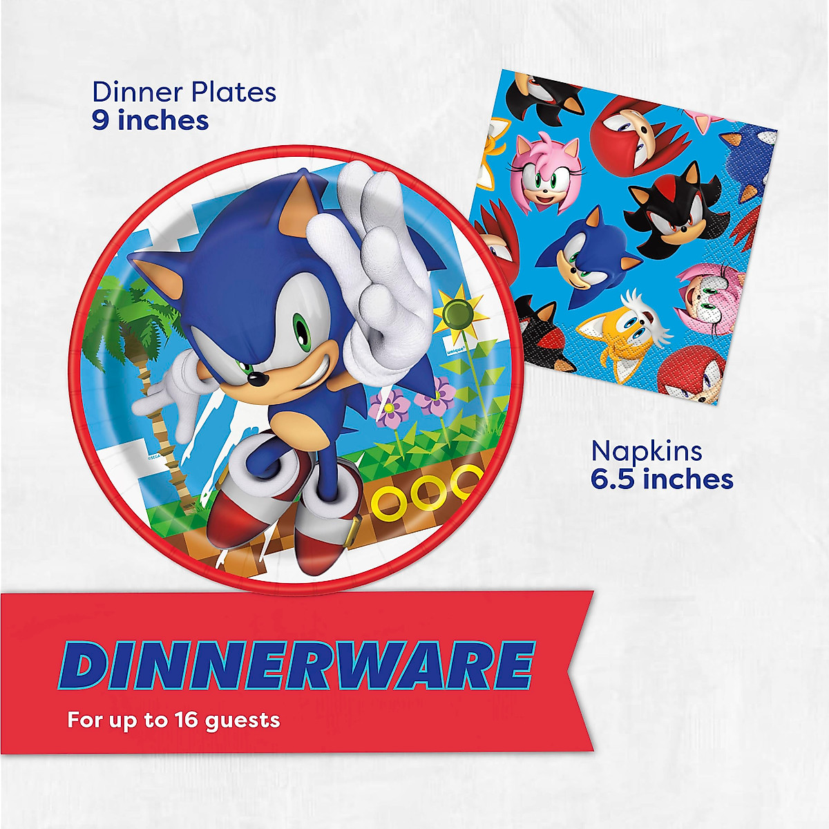 Sonic the Hedgehog Birthday Party Supplies, Plates, Napkins for 16, Table Cover | Sonic Birthday Party Decorations | Sonic Party Decorations | Officially Licensed