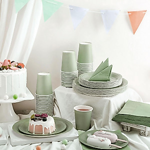 Dandat 200 Pcs Sage Green Dinnerware Set Sage Party Supplies 50 Pcs 7'' Disposable Plates 50 Pcs 9'' Paper Plates 50 Pcs Paper Cups 50 Pcs Napkins for Birthday Baby Shower Wedding Party (Sage Green)