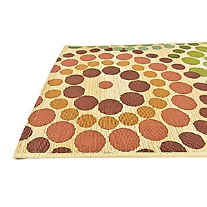 Unique Loom Outdoor Modern Collection Area Rug - Spark (2' x 6' 1" Runner, Beige/ Burgundy)