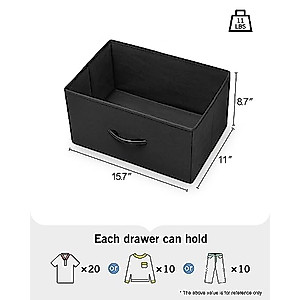 Crestlive Products Fabric Dresser Drawers with Wood Handles, Closet Storage Organizer Bin for Clothes Underwear Bras Socks, Foldable Containers for Bedroom, Hallway, Entryway - Set of 2, Black