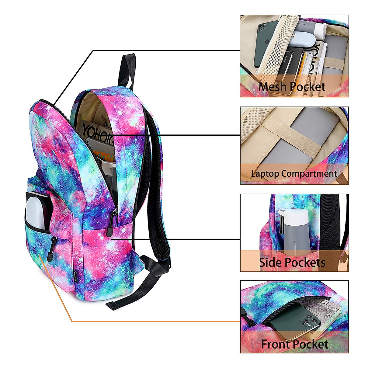 abshoo Lightweight Water Resistant Backpacks for Teen Girls School Backpack with Lunch Bag (Galaxy A Set)