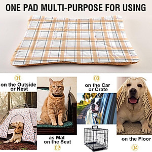 Coikll Modern Minimalist Orange White Square Grid Pet Bed Pad Soft Dog Bed Mat with Anti-Slip Bottom, Machine Washable Crate Pad Mattress for Dog Sleeping- 24 * 18inches