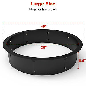 Koutemie Outdoor Fire Pit Ring Liner 40-Inch Outer/36-Inch Inner Diameter, Heavy Duty Solid Metal Steel Round Firepit Rim Insert for Outside DIY Campfire Ring Above or In-Ground, Black