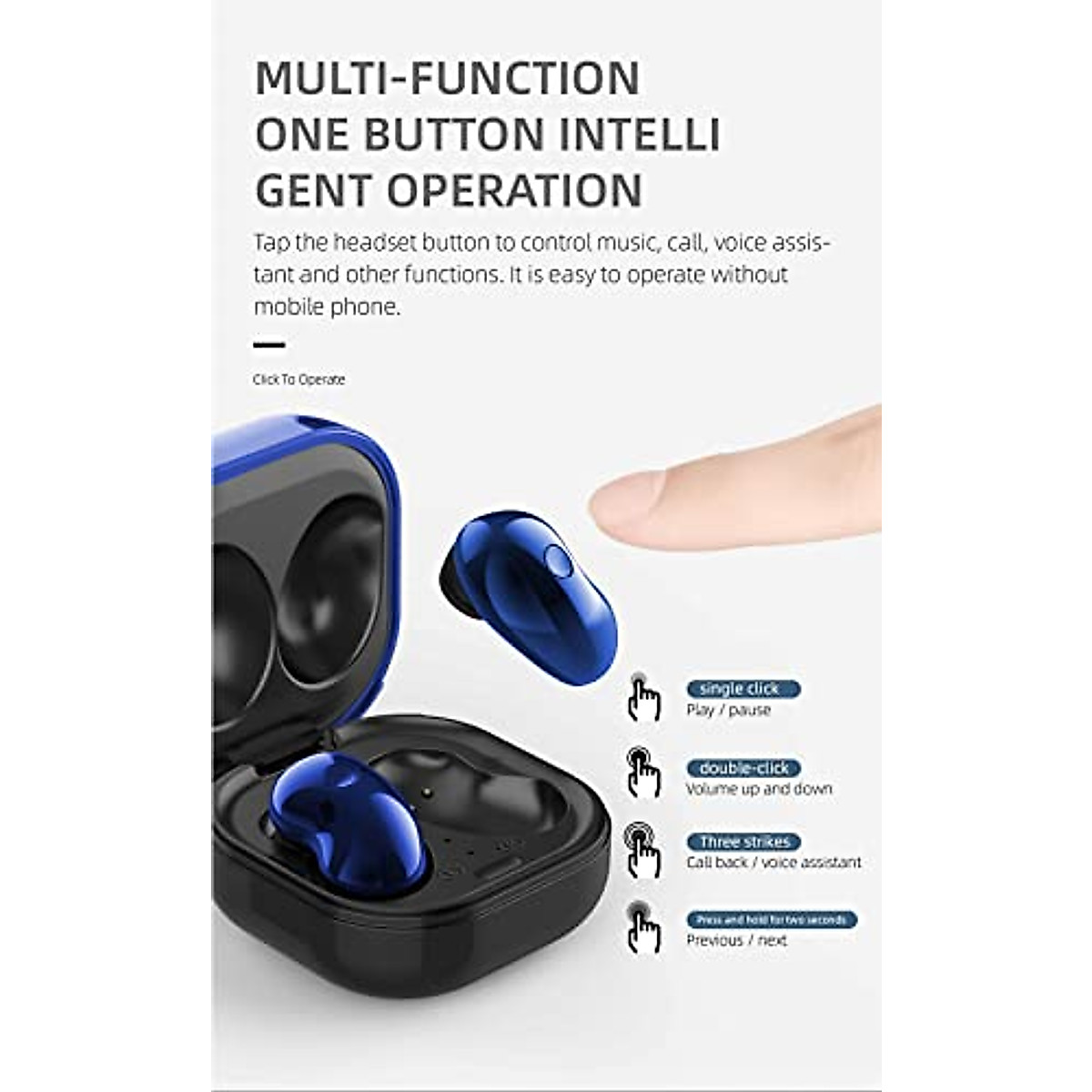 eDealz Fully Wireless Bluetooth 5.1 Rechargeable IPX4 Waterproof Sweatproof Earbud Headphones with Microphone, Micro USB LCD Clock Charging Case Surround Stereo Bass and Noise Cancelling Calls (Blue)