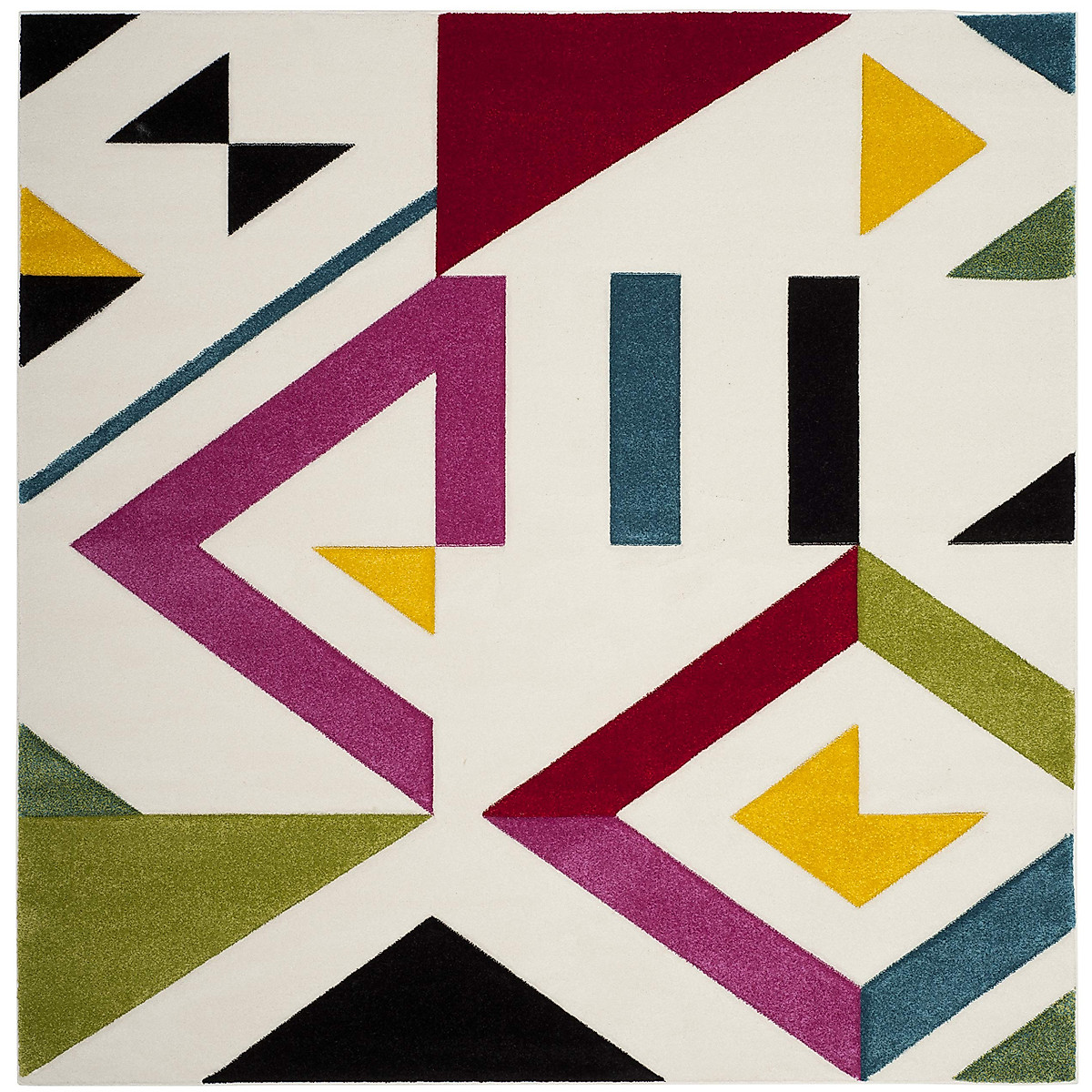 SAFAVIEH Hollywood Collection 6'7" Square Ivory / Rose HLW700A Mid-Century Modern Non-Shedding Living Room Bedroom Dining Home Office Area Rug