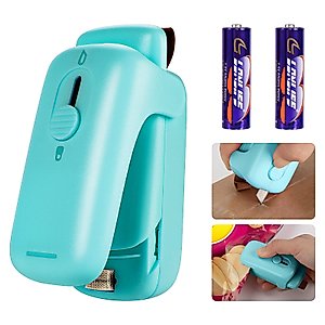 Mini Bag Sealer, Kenossion Chip Bag Sealer - Bag Sealer Heat Seal with Cutter & Magnet, Portable Mini Sealing Machine to Reseal Plastic Bags & Keep Snacks Fresh-White(2xAA Batteries Included)
