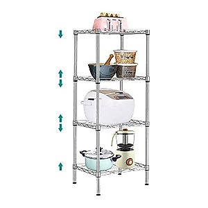 BNSPLY 4 Tier Wire Shelving Unit, Height Adjustable Wire Shelves with 264 LBS Capacity, Metal Storage Rack Organizer for Laundry, Kitchen, Bathroom, Pantry, Closet (9.8"D x 13.7"W x 31.5"H, Silver)