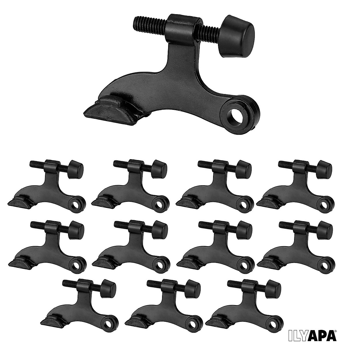 Ilyapa 12 Pack Hinge Pin Black Door Stops -Heavy Duty Adjustable Door Stopper 2-1/2" x 1-3/4”,with Black Rubber Bumper Tips