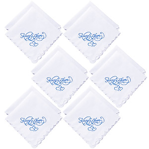 Embroidered Wedding Handkerchiefs Happy Tears Wedding Handkerchiefs with Scallop Lace Edges for Wedding Day Bride (12 Pieces) White, Blue