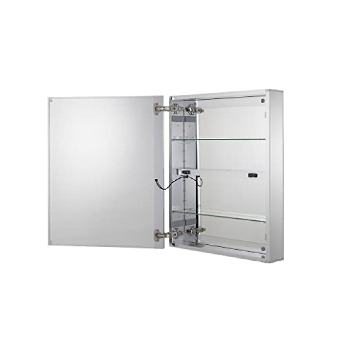 Croydex Caballo LED Aluminum Bathroom Storage Vanity Mirror with Lights Easy to Fit Hang 'N' Lock Bracket Recessed or Surface Mount Medicine Cabinet Organizer, 20W x 26H