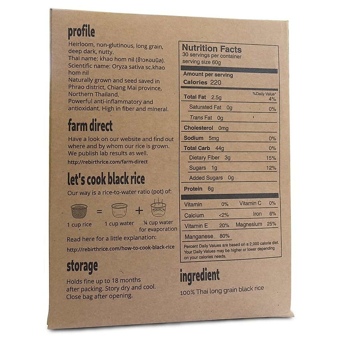 Heirloom Thai Black Rice by Rebirth Rice, 100% all natural, 4lb (64oz), NON-GMO & Direct Trade