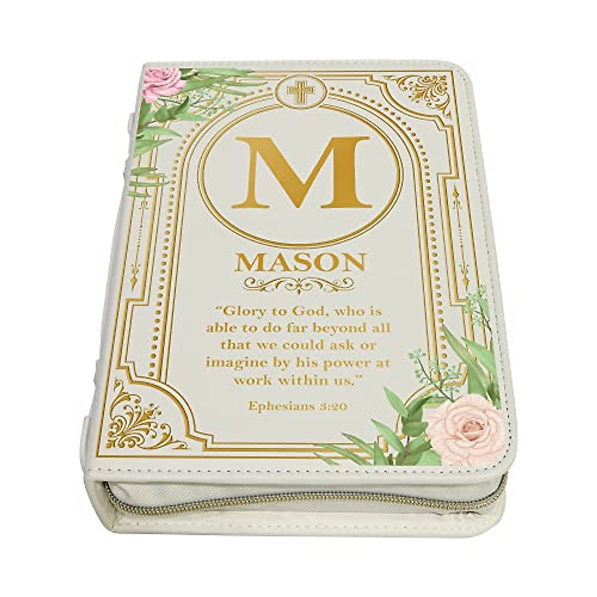 9.6x6.6 Inch Personalized Bible Cover, Custom Bible Cover – Personalized Leatherette Bible Cover and Carrying Case with Handle, Womens Bible Case - White Small (Design 1)