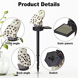4 Pcs Owl Light Led Solar Outdoor Decorative Waterproof with Stake Garden Decorative Resin Solar Owl Animal Light for Yard Garden Flower Fence Lawn Pathway Walkway Courtyard Gift
