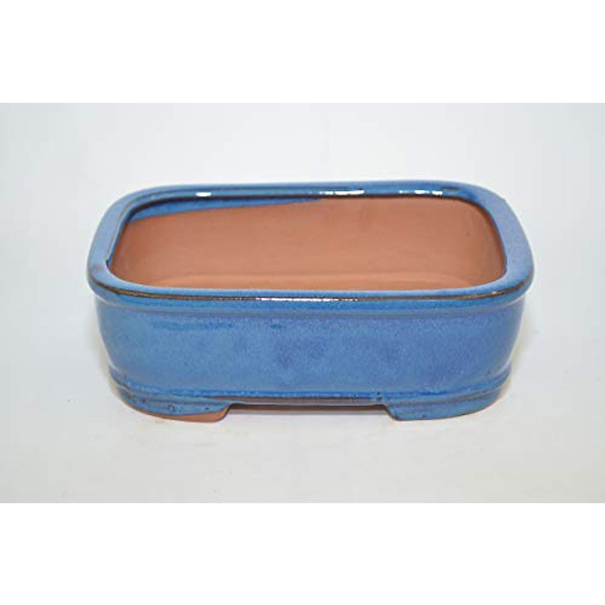 Bonsai Ceramic Pot 7", Blue Color, Rectangle Shape, Glazed with draining Holes.