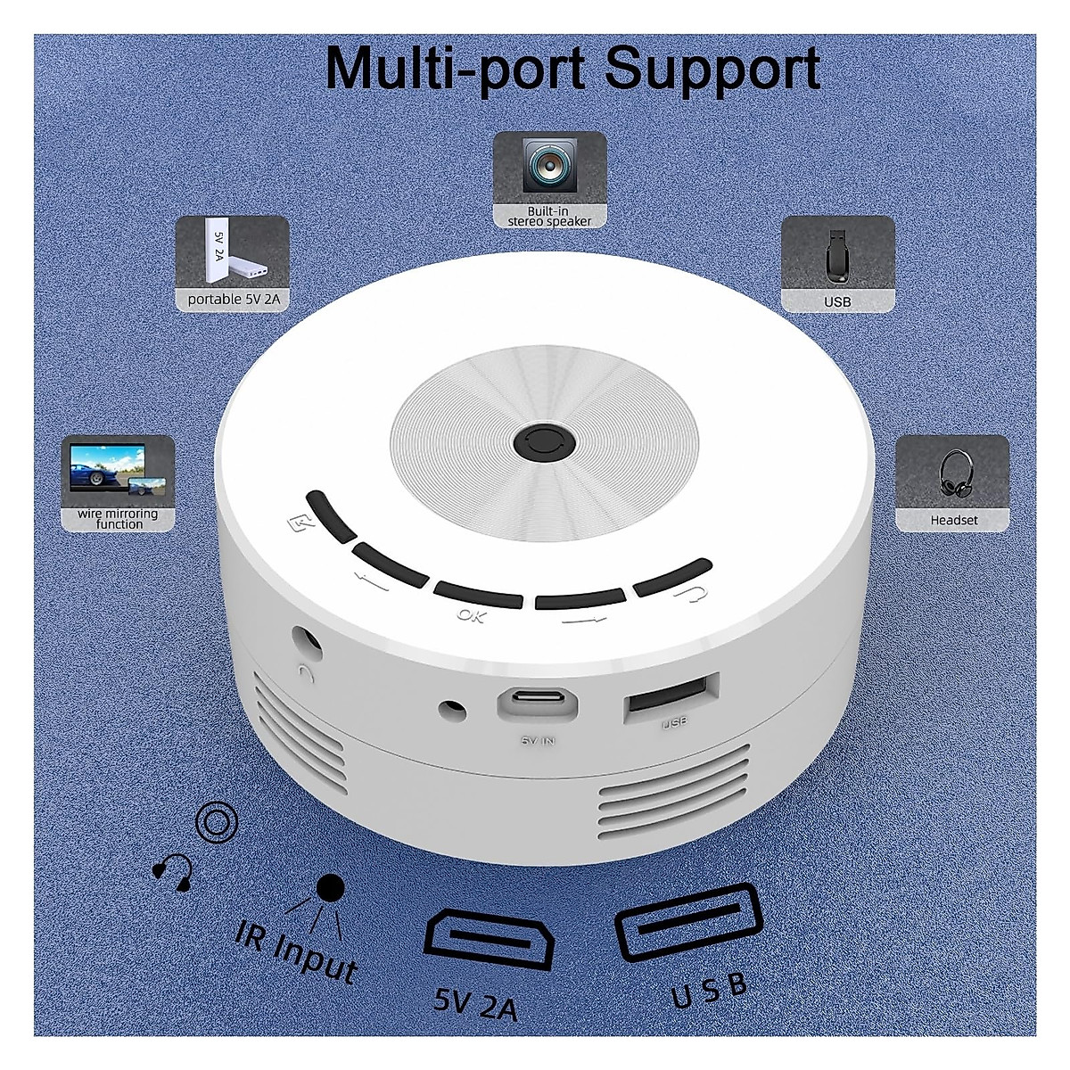 Mini Bluetooth Projector, Projector.YT200 LED Mobile Video Mini Projector Home Theater Media Player Kids Gift Cinema Wired Same Screen Projector For Iphone Android