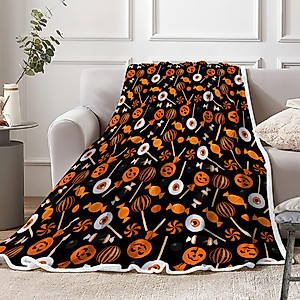 JAWO Halloween Throw Blanket, Fall Autumn Halloween Chic Treat or Trick Candy Gift for Kids Cozy Bed Couch Blanket, Soft Comfy Fleece Flannel Throws Blankets Livingroom Bedroom Decor