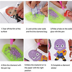 HTPDIOP 9-PCS Kids DIY Diamond Painted Sticker Kit, Superhero Creative Digital Painted Diamond Dots Mosaic Stickers, Crafts for Kids, Boys, Girls and Adult Beginners.