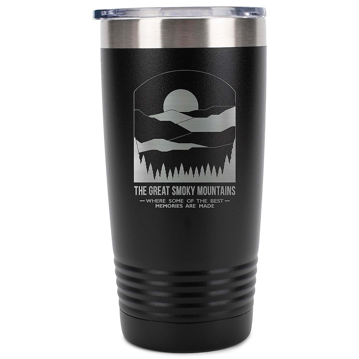 100 North, Polar Camel, United States National Parks, Black 20 Ounce, Stainless Steel, Vacuum Insulated Travel Tumbler Mug With Clear Lid, The Great Smoky Mountains Best Memories Are Made