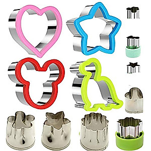 Stainless Steel Sandwiches Cutter set, Mickey Mouse & Dinosaur & Heart & Star Shapes Sandwich Cutters Cookie Cutters Vegetable cutters-Food Grade Cookie Cutter Mold for Kids (Big+Small, 12pac)