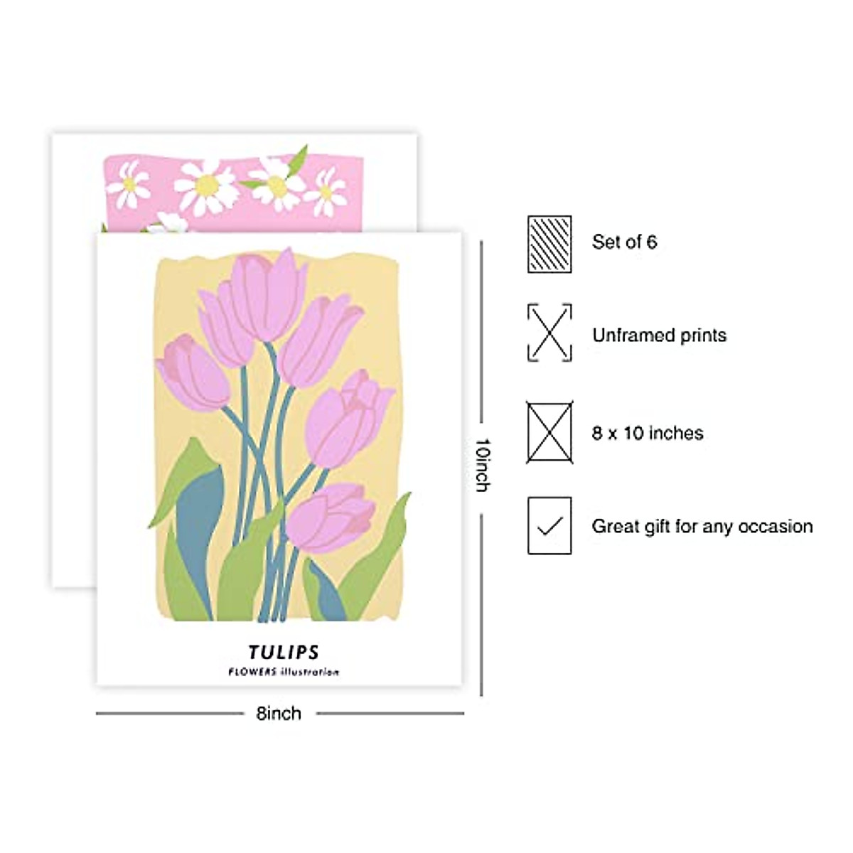 Flower Market Hanging Posters, Matisse Wall Art Paintings for Living Room Bedroom Decor, Nature Daisy Flower Prints 8x10inch Unframed