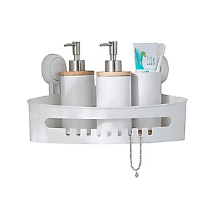 Suction Shower Caddy Corner Waterproof Shower Basket No-Drilling Removable Bathroom Shower Holder Organizer Plastic Shower Corner Rack Heavy Duty Max Hold 22lbs for Bathroom & Kitchen - White