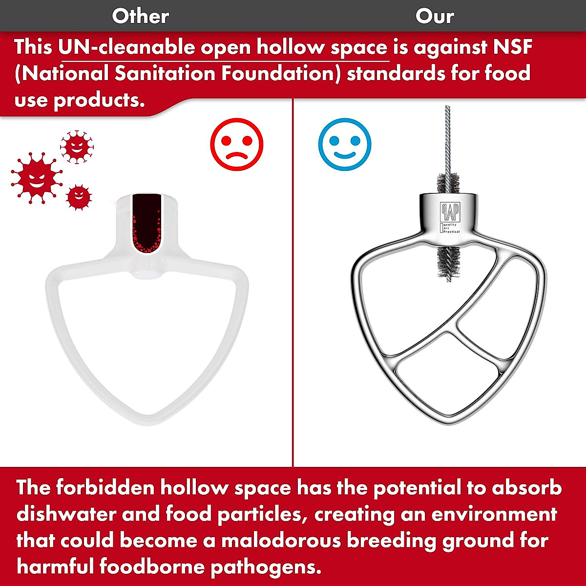 Flat Beater Replacement for KitchenAid 3.5 Qt. Tilt-Head Stand Mixers/Polished 18/8 Stainless Steel Accessories/No coating/Dishwasher Safe