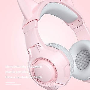Pink Cat Ear Headphones Over Ear for Gaming PC, 3.5mm Wired Gaming Headset with Noise Cancelling Mic, Soft Memory Earmuffs Stereo Headset for PS4, PS5, Xbox, Laptop, Mac, Tablet, Smartphone