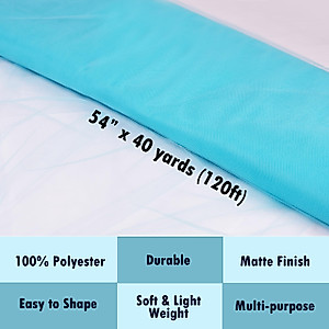 Craft And Party, Light Blue Fabric Tulle Roll 54 Inch by 40 Yards (120 ft) Fabric Tulle Bolt for DIY Tutu Skirt, Wedding and Decoration (Light Blue)