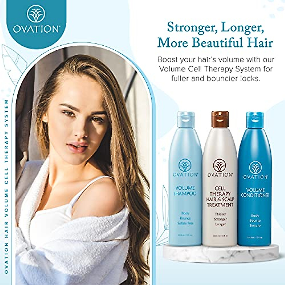 Ovation Hair Volume Cell Therapy 12 oz System - Volume Shampoo and Conditioner, Cell Therapy Hair & Scalp Treatment - Hair Treatment Set to Moisturize Baby Fine, Short Hair