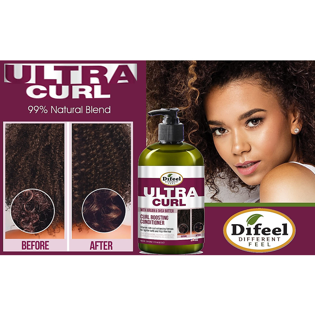 Difeel Ultra Curl with Argan & Shea Butter - Curl Boosting Conditioner 12 oz.