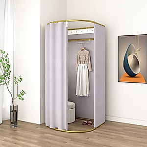 Clothing Store Fitting Room with Shading Curtain, Portable Temporary Mobile Privacy Protection Dressing Room, Foldable Mall Simple Changing Room and Display Rack, 200x100x95cm (Grey)