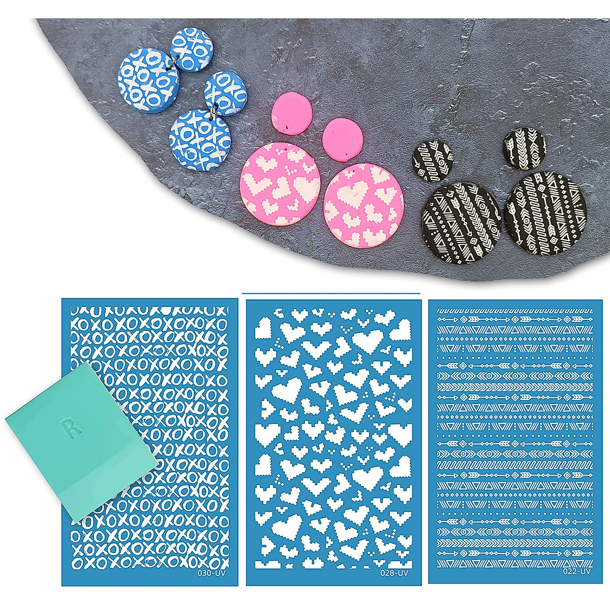 Alinacutle Handmade Earring Printing Reusable Silk Screen Stencils Silkscreen Stencil for Jewelry Polymer Clay Stencil 3.8" x 6" & Squeegee