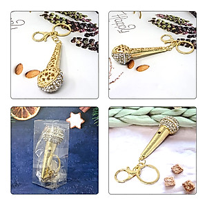 Honbay 1PCS Rhinestone Microphone Keychain Sparkling Music Voice Bag Keyring Musically Key Chain Decor in A Box for Bag Purse Wallet Handbags Backpack