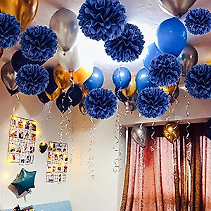 10 Pcs Paper Pom Poms Flowers for Wedding, Birthday Party, Baby Shower, Nursery Decor, Bachelorette Party Hanging Decor, Easy Joy (10 inch, Navy Blue)