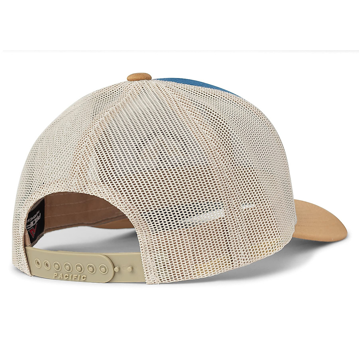44N, Snapback Trucker Hat, Mountain (Ocean Blue/Amber Gold/Beige)
