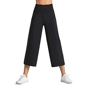 Dragon Fit Women Split Bootleg Yoga Capris Pants with Pockets Tummy Control High Waist Workout Flare Crop Pants (Large, 40k-Black)