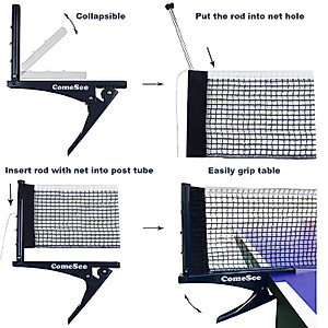 Comesee Kioos Collapsible Table Tennis Net Professional Steel Pingpong Net Clip Grip Mesh Training Competition Portable Tension Adjustable Post (Navy)