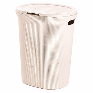 Superio Ribbed Collection - Eco-Friendly Decorative Plastic Laundry Hamper with Lid and Cut-Out Handles, (1 Pack) Basket Organzier for Bedroom Bathroom College Dorm Room 40 Liter